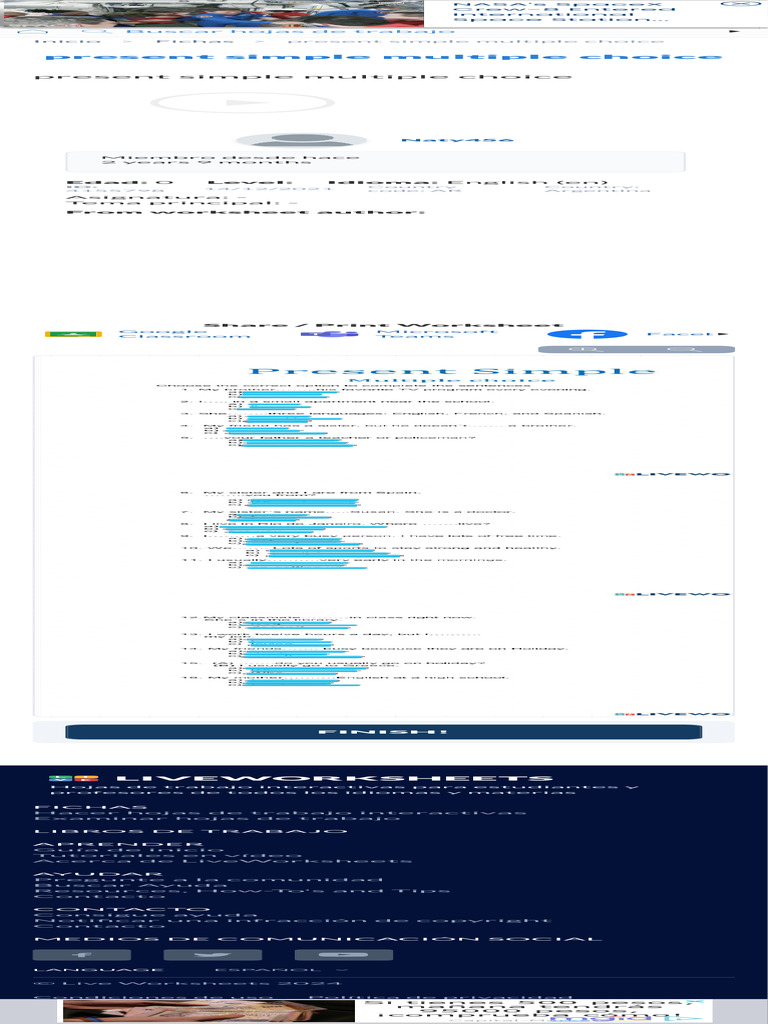 Present Simple Multiple Choice Online Exercise Fo… | PDF