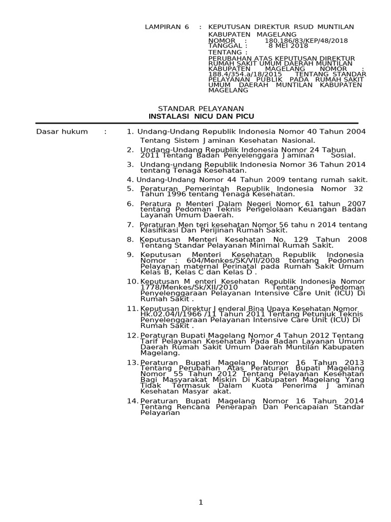 6 Standar Pelayanan Instalasi NICU Dan PICU 1 | PDF