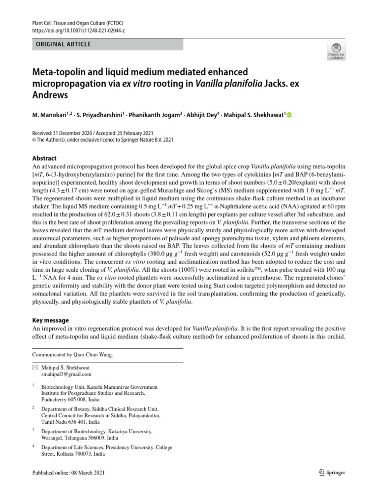 Enhanced Micropropagation Via Ex Vitro Rooting in Vanilla Planifolia | PDF