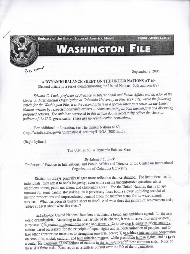 A Dynamic Balance Sheet On The UN at 60168 | PDF