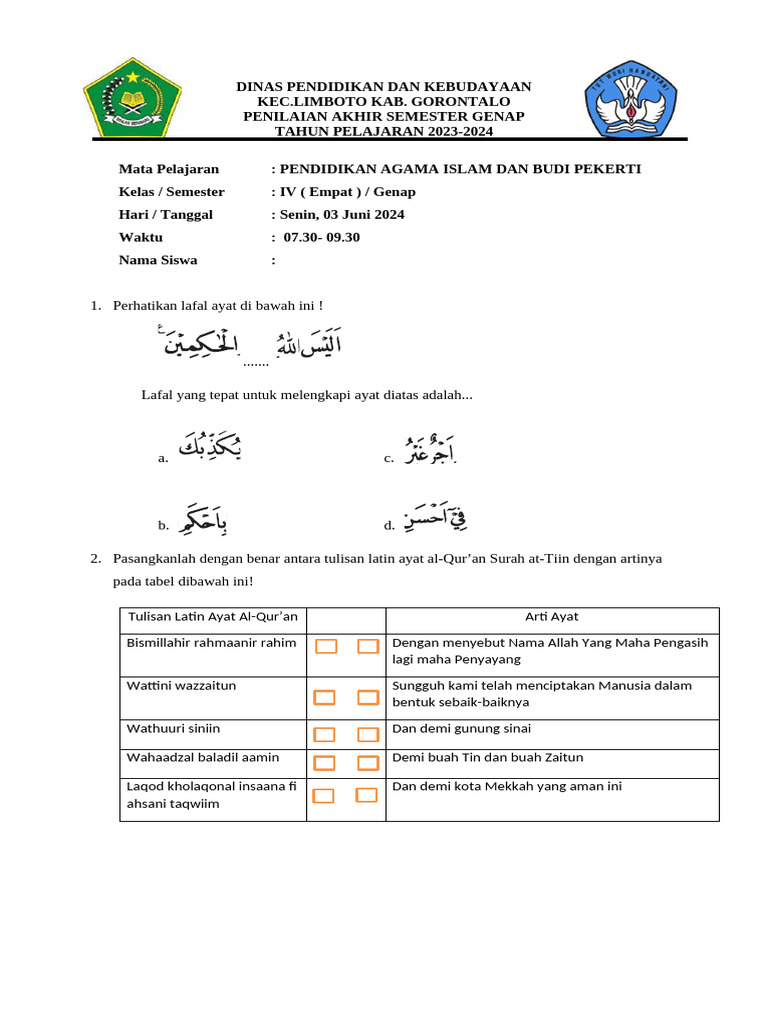 Soal Pai SMS Genap 2024 | PDF
