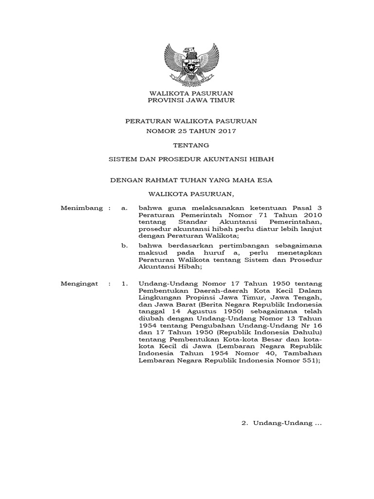 Perwa.25-2017.Sistem & Prosedur Akuntansi Hibah | PDF