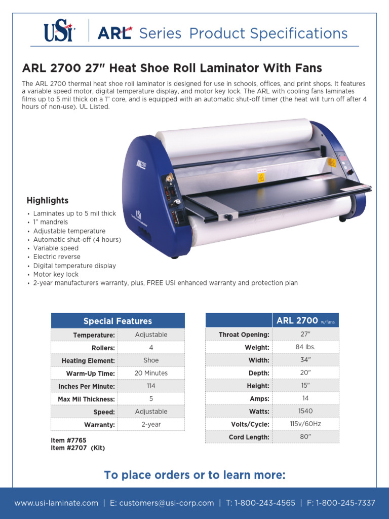 Arl 2700 With Fans Spec Sheet | PDF