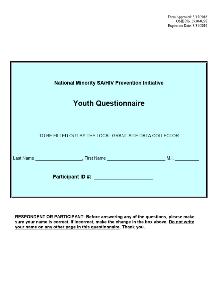 Youth Questionnaire | PDF