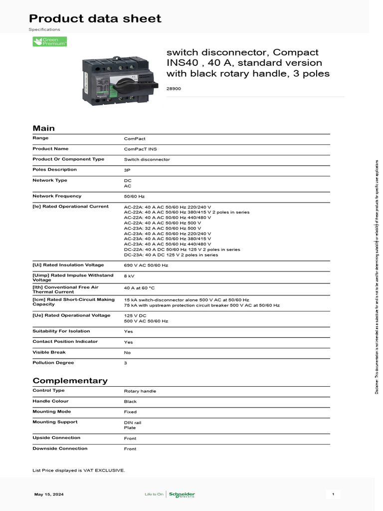 Schneider Electric - ComPact-INS-INV - 28900 | PDF