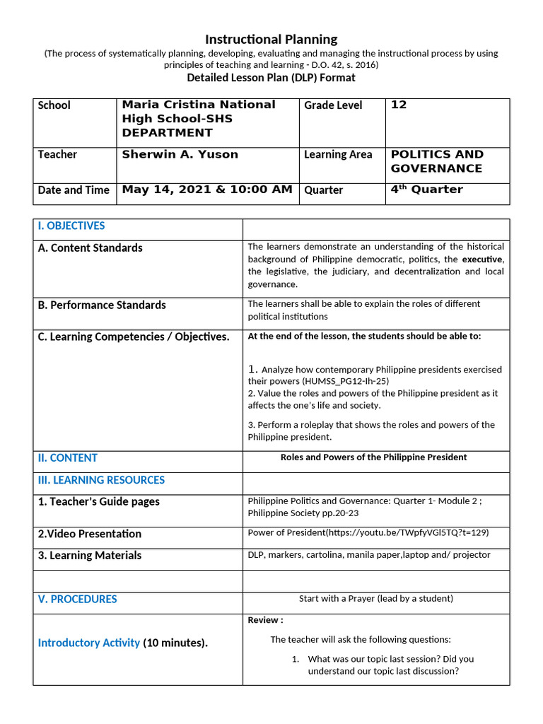 Yuson Lesson Plan For Pol Gov | PDF