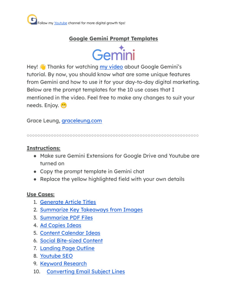 Google Gemini Prompt Templates Digital Marketing | PDF