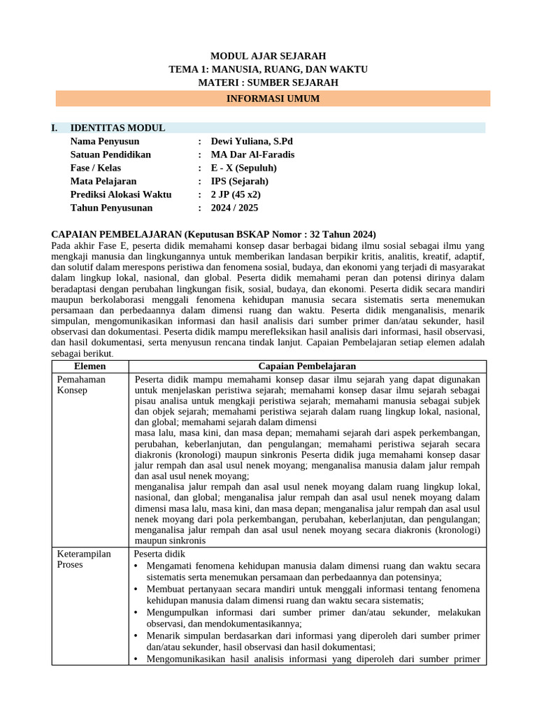 Modul Ajar Sejarah Kelas 10 5 - Sumber Sejarah | PDF | Ilmu Sosial