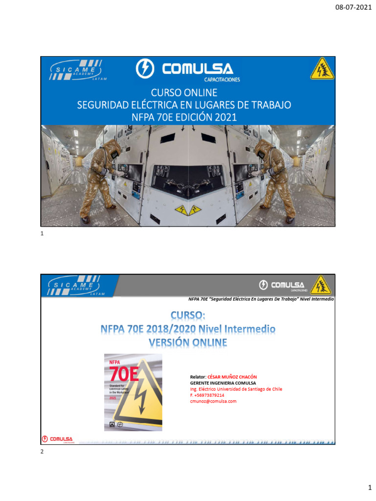 Presentación Curso NFPA 70E Nivel Intermedio | PDF | Aislador (Electricidad) | Ingenieria Eléctrica