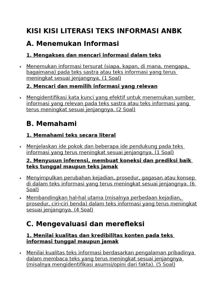 Kisi Kisi Literasi Teks Informasi Anbk Sma | PDF