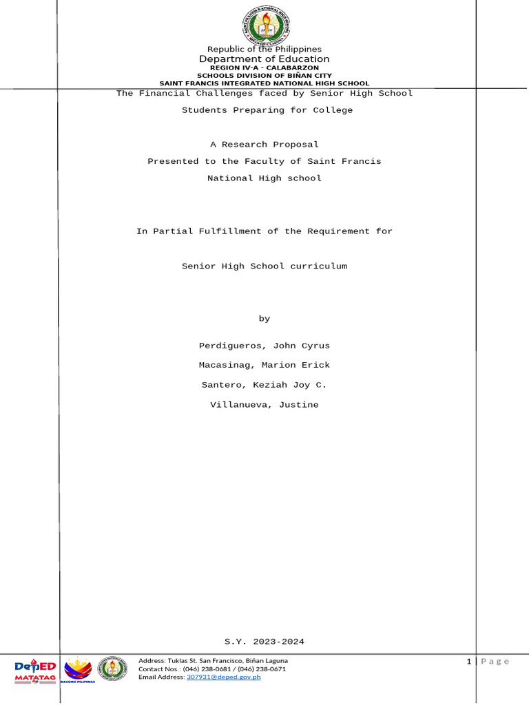The Financial Challenges Faced by Senior Highschool Student Chapter 1-3, Questionnaires Margin | PDF