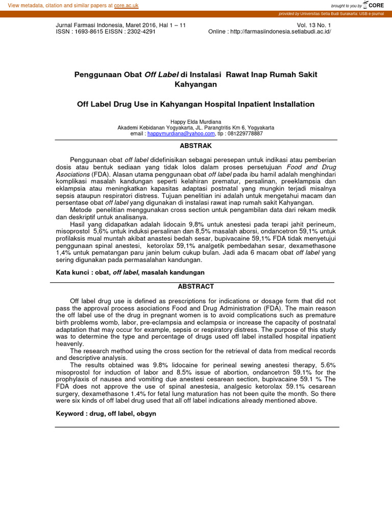 Off Label Drug Use in Kahyangan Hospital | PDF