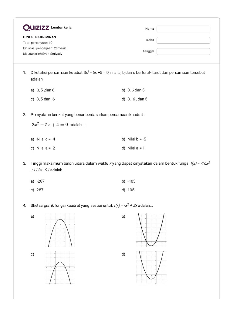 FUNGSI DISKRIMINAN - Quizizz | PDF