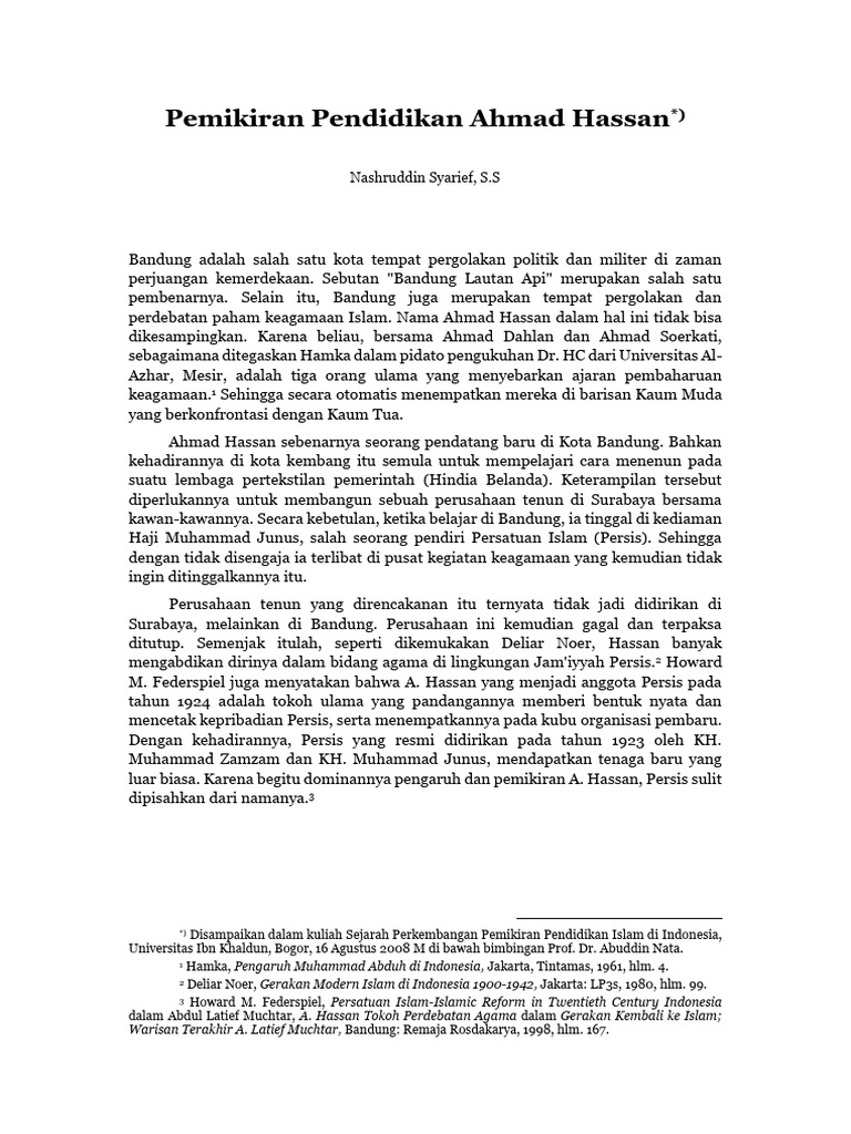 Pemikiran Pendidikan Ahmad Hassan | PDF