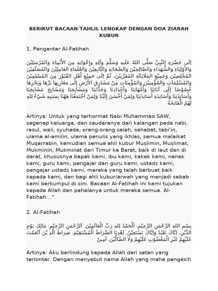 Berikut Bacaan Tahlil Lengkap Dengan Doa Ziarah Kubur | PDF