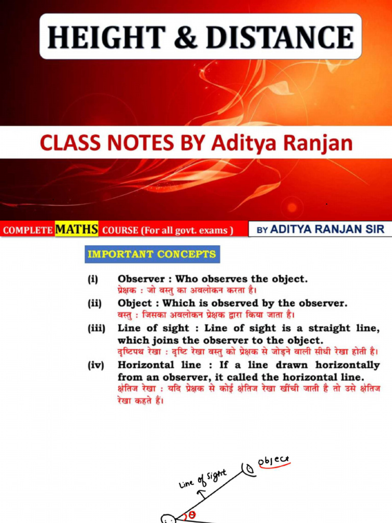 MATHEMATICS – Height & Distance (Class Notes) | PDF