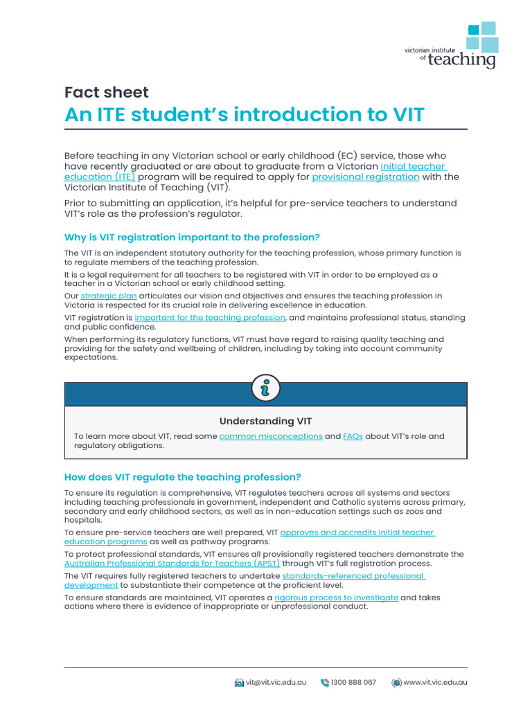 VIT Fact Sheet - ITE Students Introduction To VIT - 2 | PDF