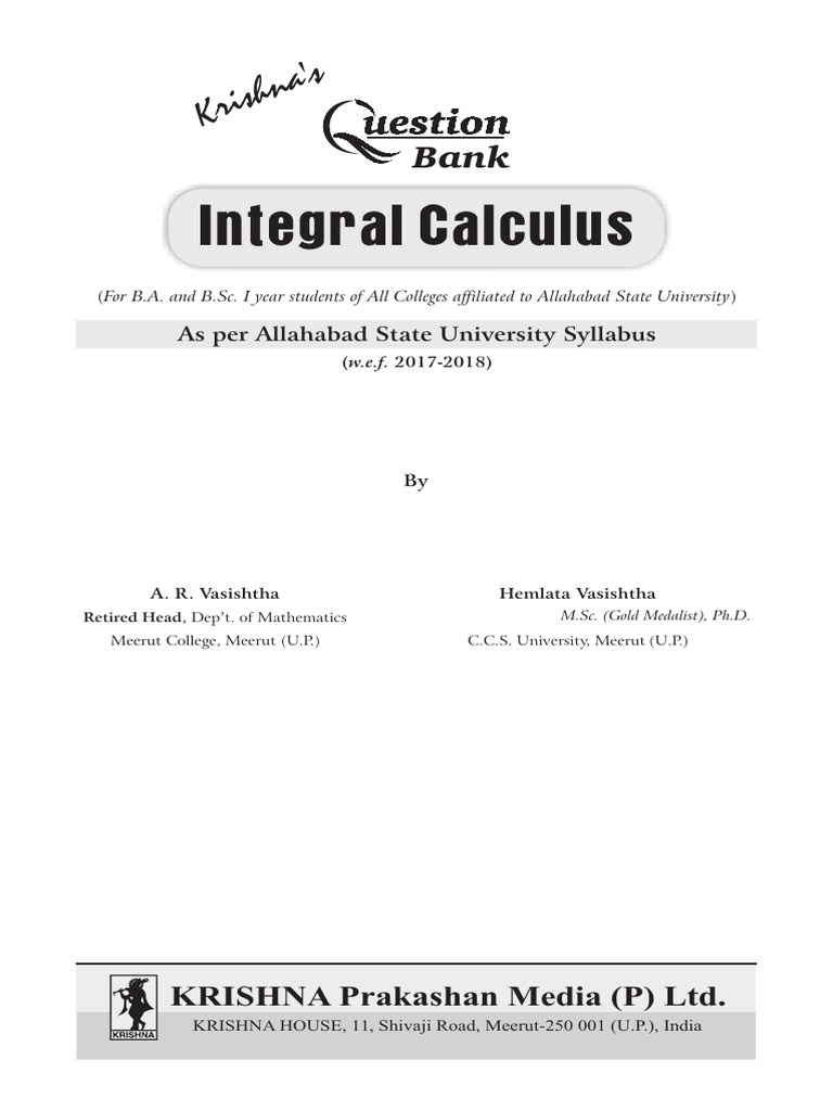 Krishna S - Question Bank Integral Calculus | PDF