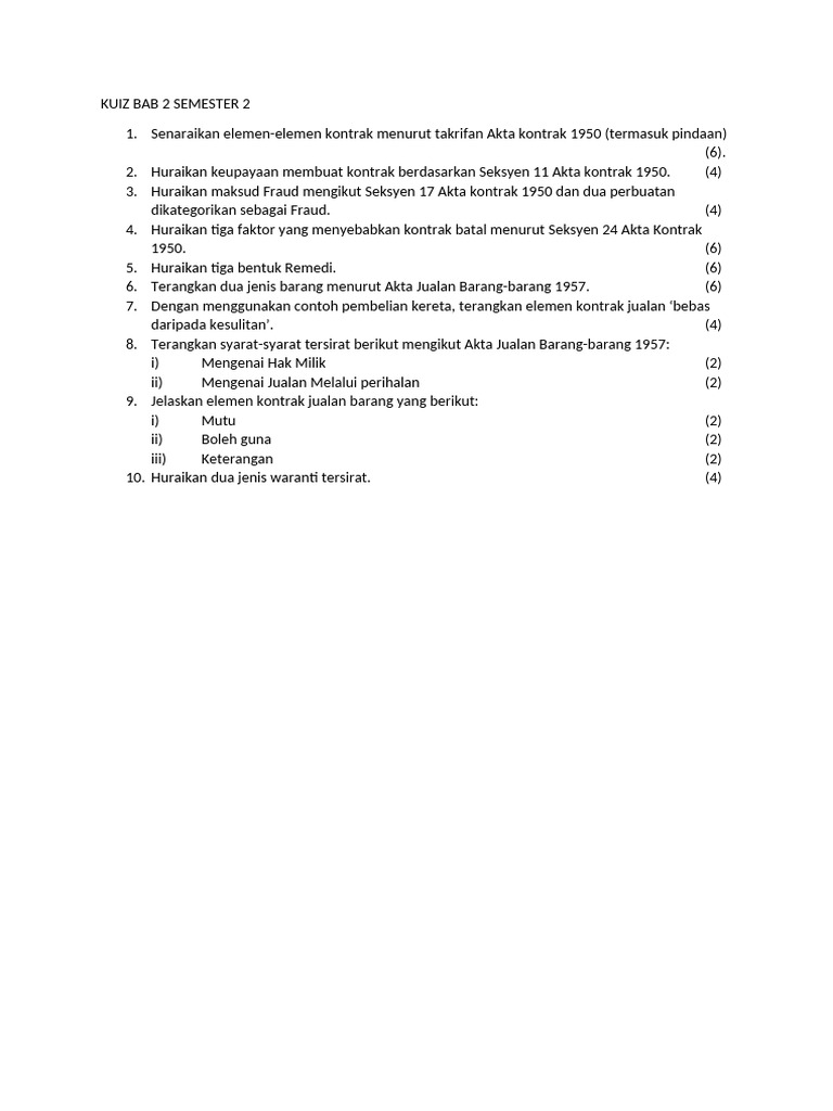 Kuiz Bab 2 Semester 2 | PDF