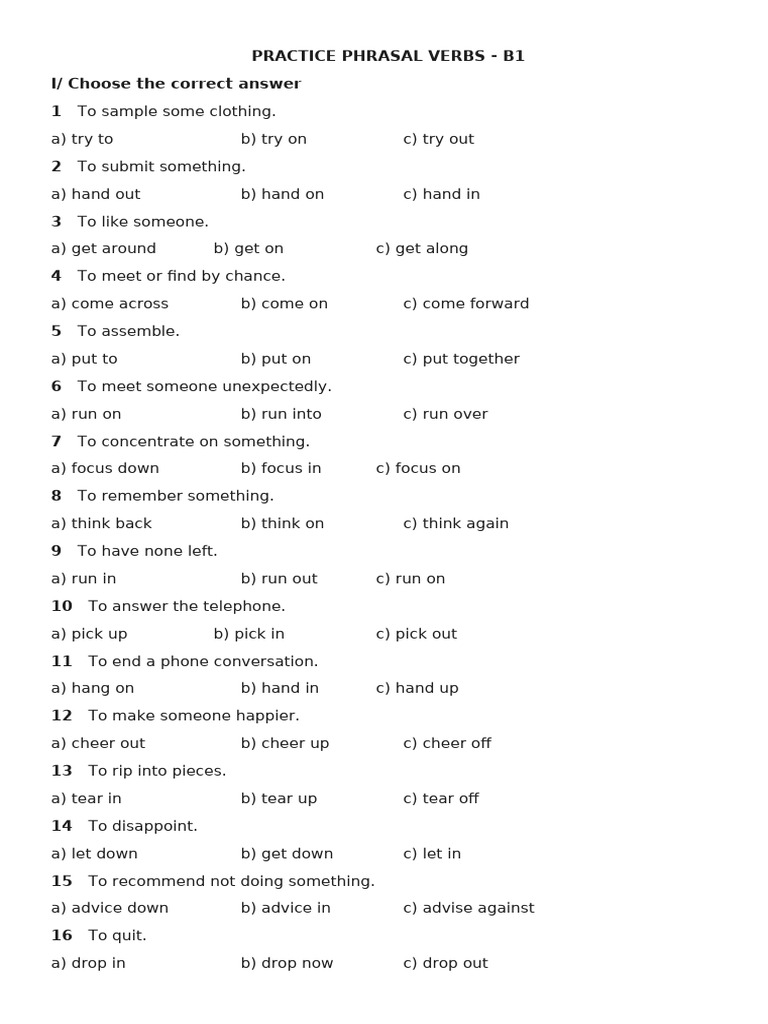 Practice Phrasal Verbs - B1 | PDF