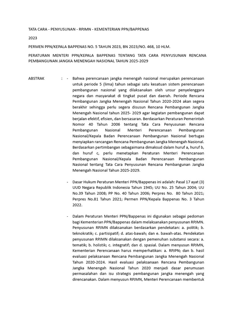 Tahapan Penyususnan RPJMN | PDF