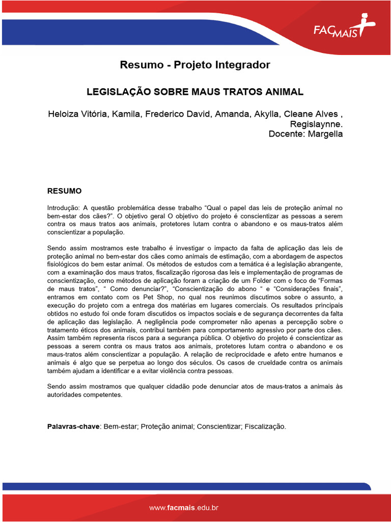 Modelo de Resumo - Projeto Integrador | PDF