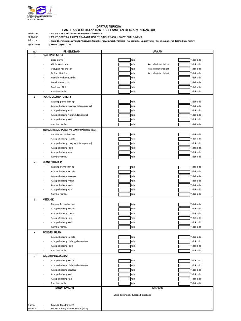 Daftar Simak K3 Sudarmanto April 2024 | PDF