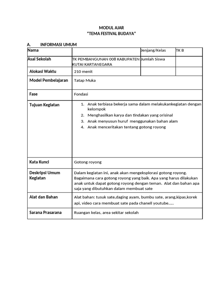 MODUL AJAR TK b-5 | PDF