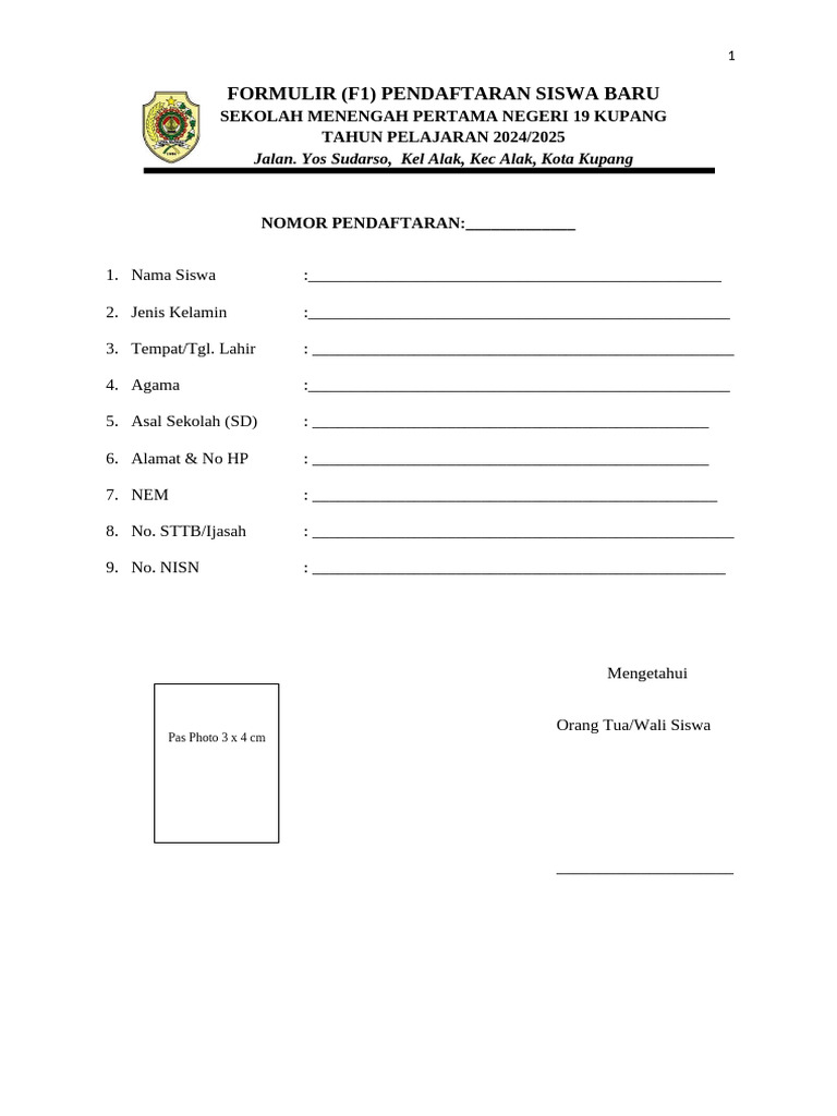 Formulir Pendaftaran PPDB 2024 2025 | PDF