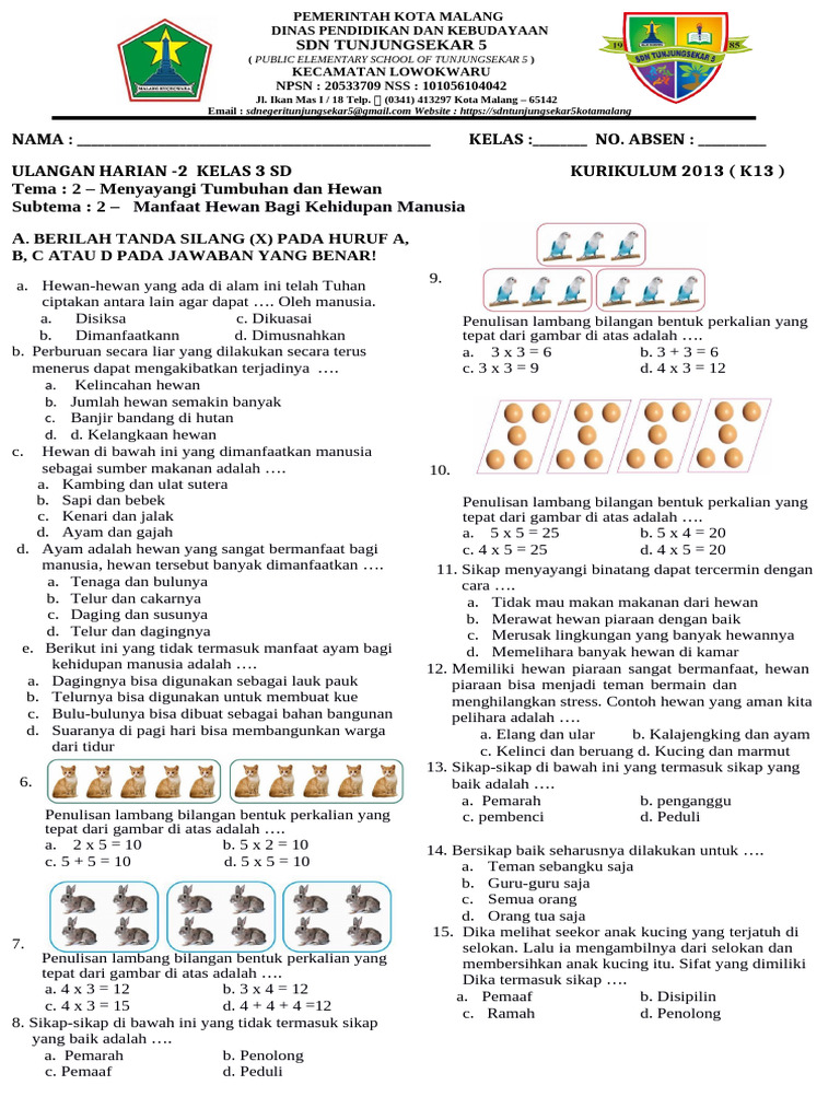 Uh 2 Tema 2 Subtema 2 Kelas 3SDN Tjsekar 5 2023 - 2024 | PDF