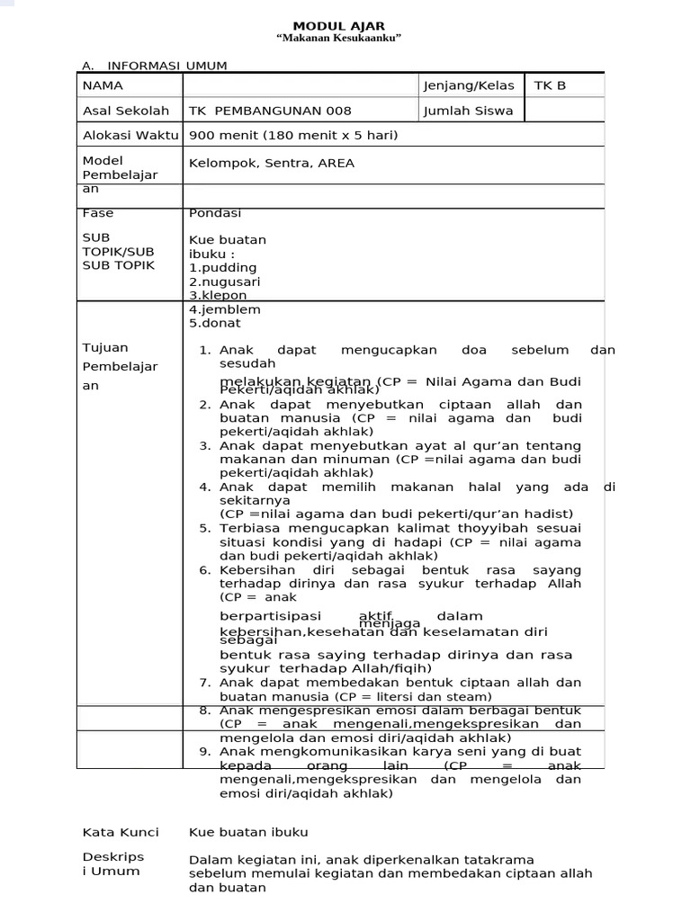 MODUL AJAR TK b-7 | PDF