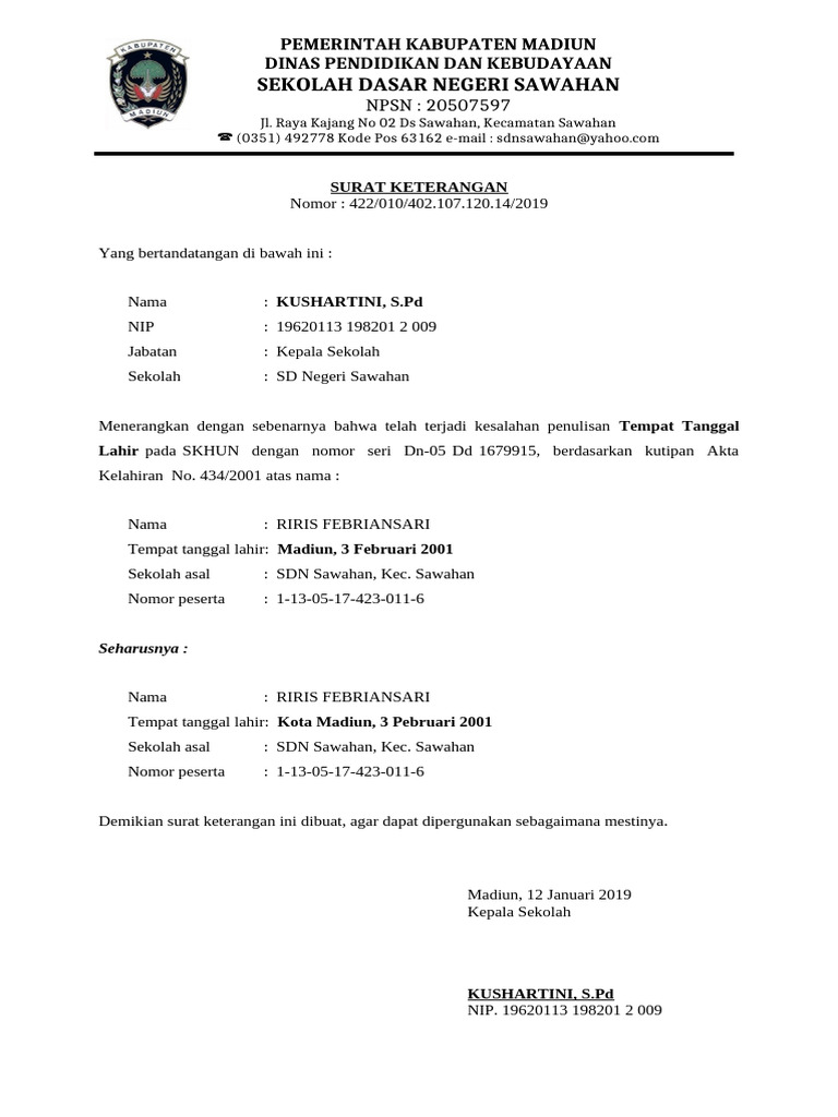 Surat Keterangan Kekeliruan SKHUN | PDF