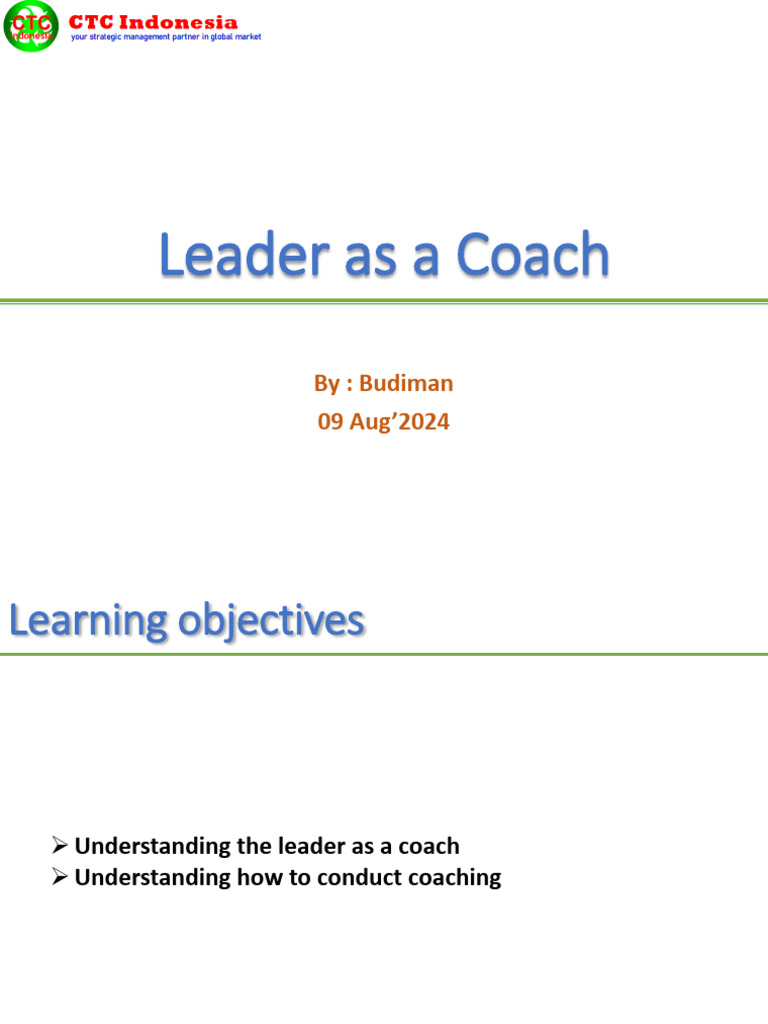 Leader As A Coach (By - Budiman) | PDF