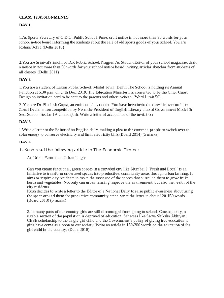 ASSIGNMENTS Class12 | PDF