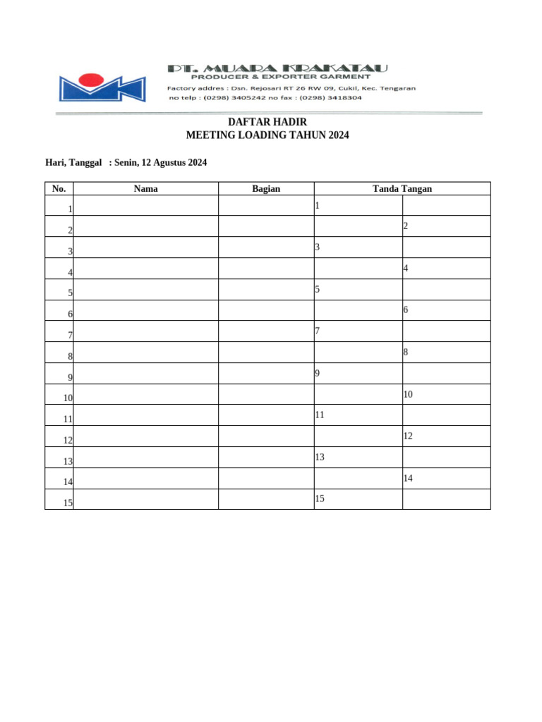 Daftar Absen Meeting Loading | PDF
