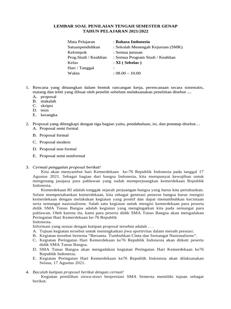 Soal Bhs Indonesia Kelas XI | PDF