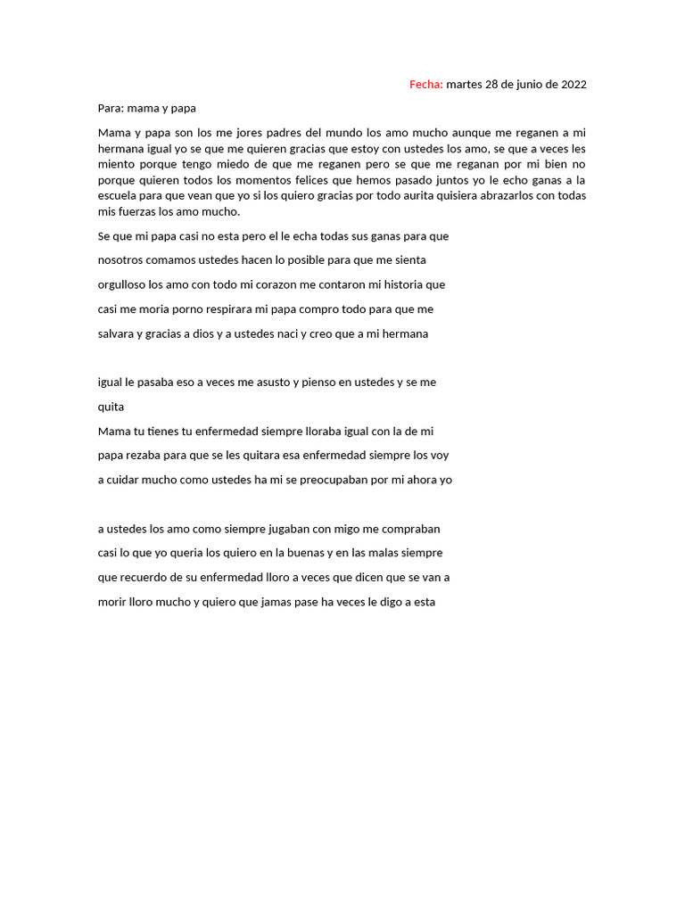 Carta Para Mama Y Papa Pdf