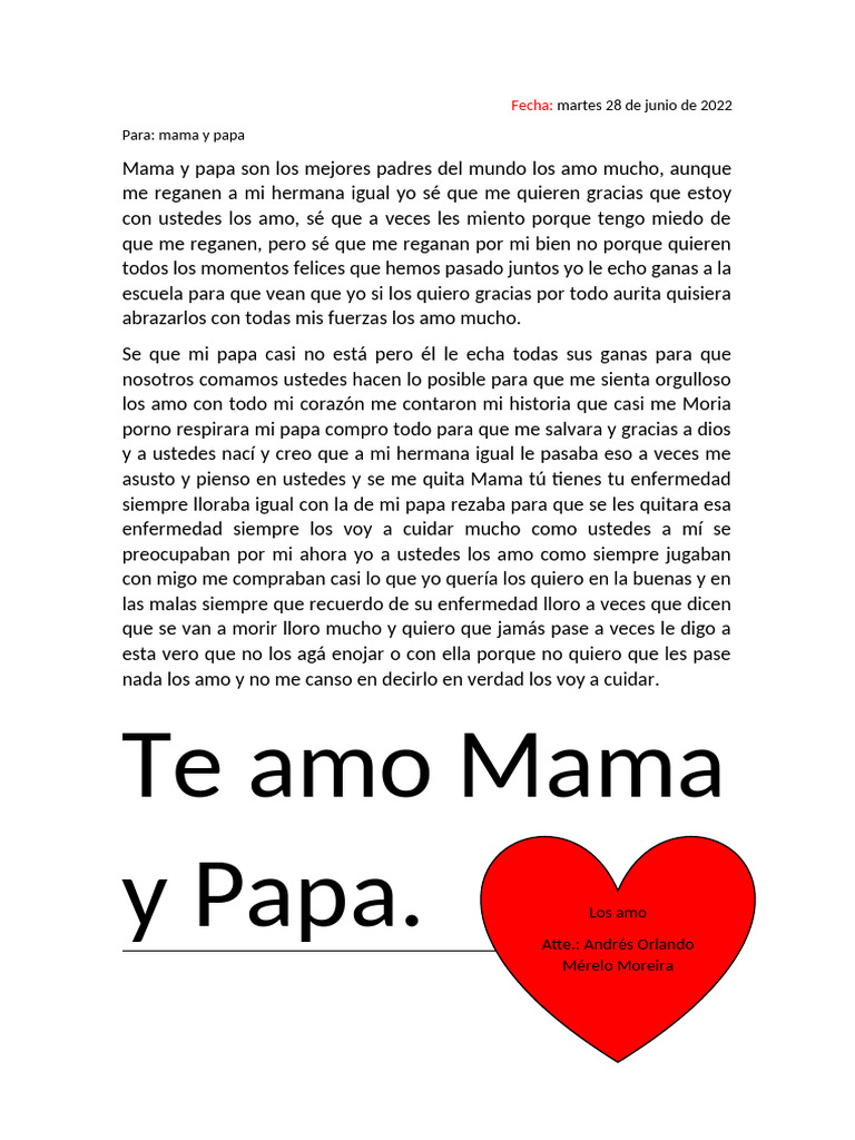 Carta para Mama y Papa para El Martes 28 de Aplicacion | PDF