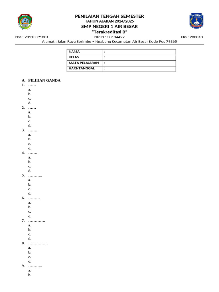 Format Soal Mid 2024.2025 Pts | PDF