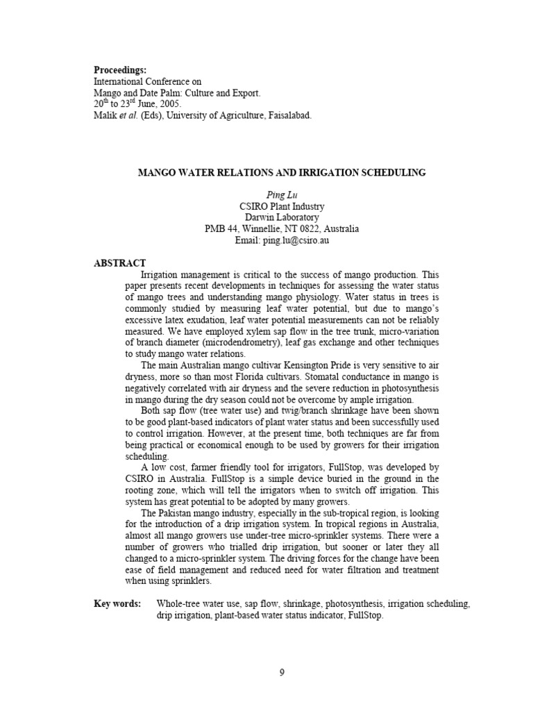 Partial Root-Zone Drying Technique in Fruit Crops A Review Paper | PDF