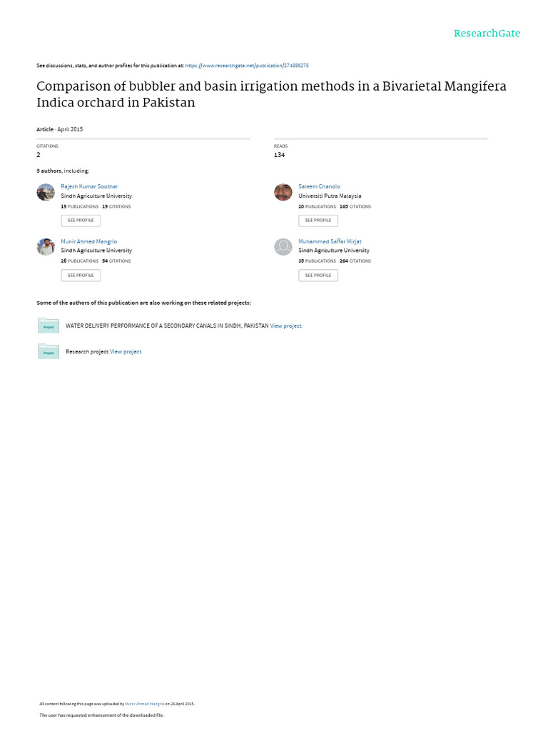 Comparison of Bubbler and Basin Irrigation Methods | PDF