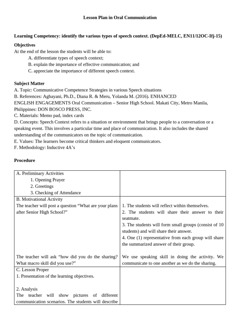 Detailed Lesson Plan in Oral Communication | PDF