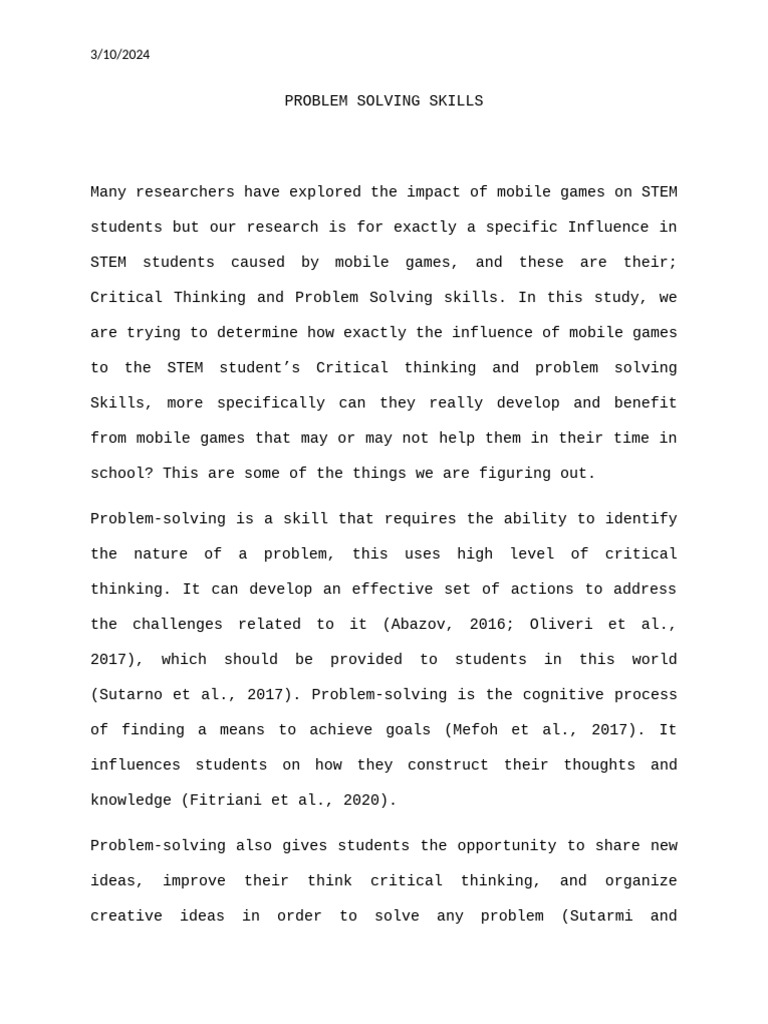 Problem Solving Skills Take 3 | PDF