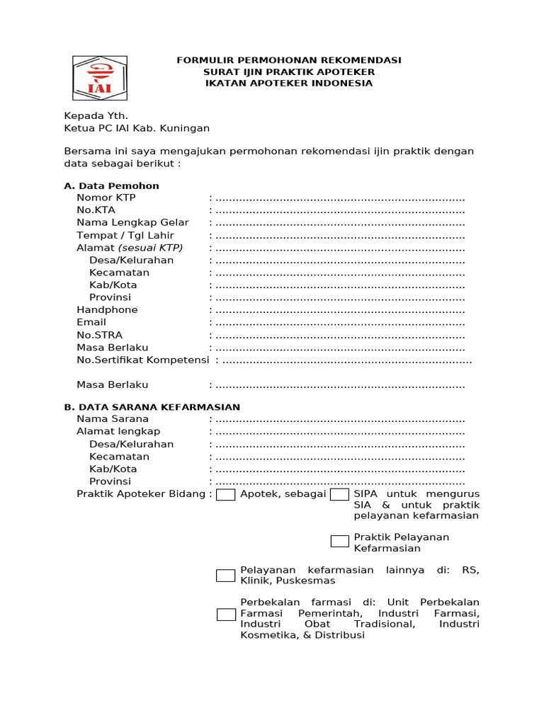 Formulir Permohonan Rekomendasi | PDF