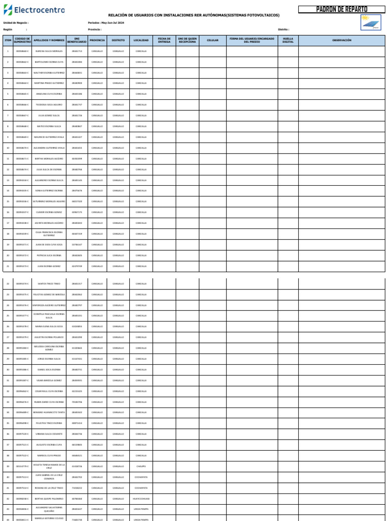 Padron de Reparto Rer 1 - Setiembre 2024 | PDF