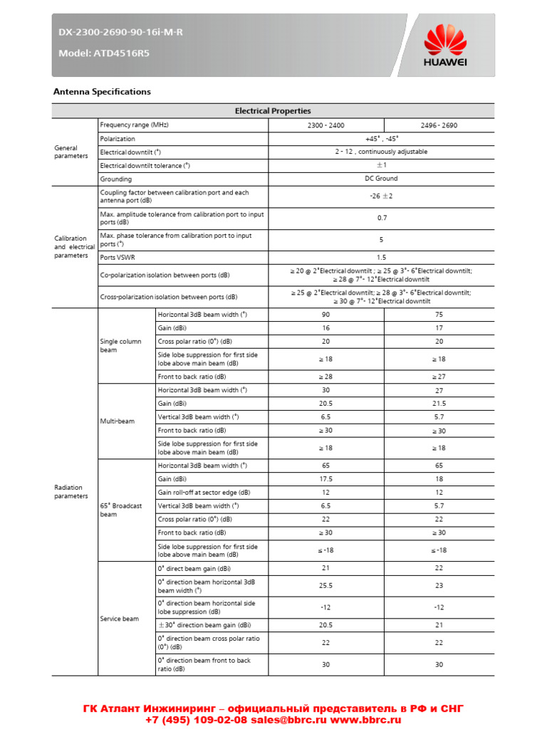 DX-2300-2690-90-16i-M-R Model: ATD4516R5: Antenna Specifications | PDF