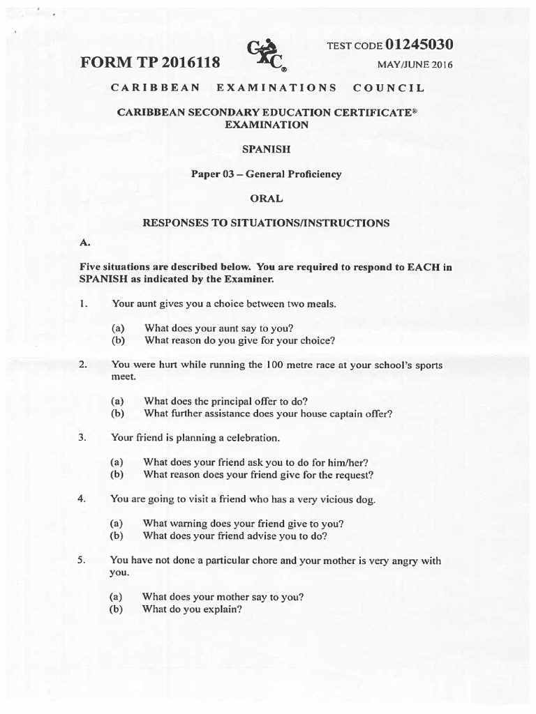 CSEC June 2016 Orals Responses | PDF
