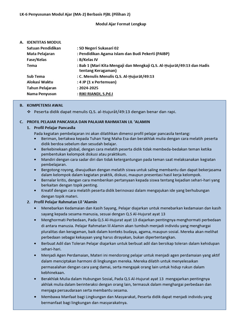 LK-6 Penyusunan Modul Aja PJBL | PDF | Kajian Bahasa Asing