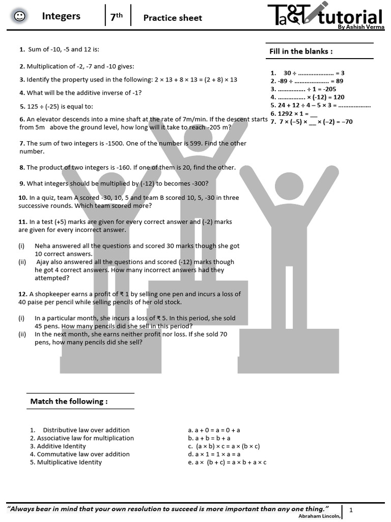 7th Integers PS | PDF