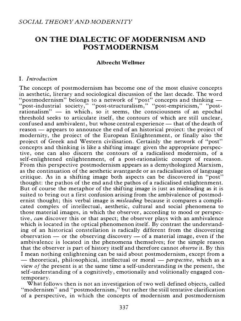 Albrecht Wellmer - On The Dialectic of Modernism and Postmodernism | PDF